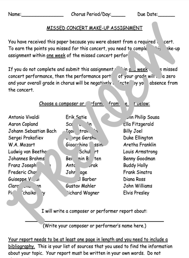 Missed Concert Performance Make Up Assignment - Made By Teachers