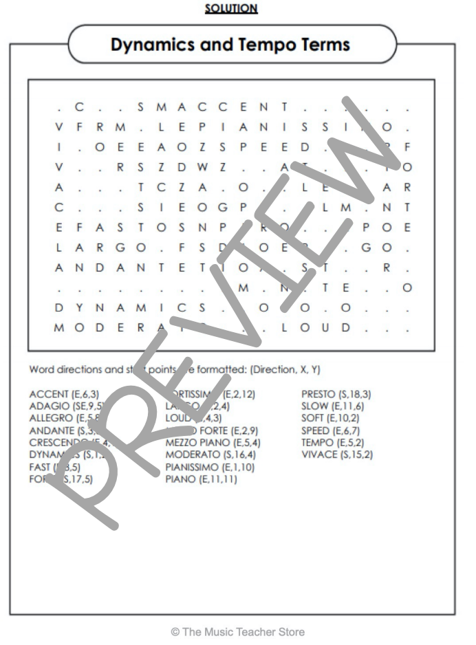Music Puzzles: Dynamics and Tempo Terms Word Search - Made By Teachers