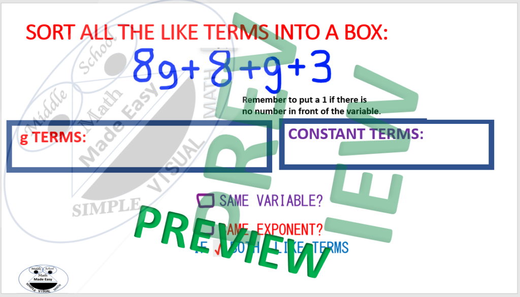 Identify Like Terms: worksheets with Graphic organizers | Made By Teachers