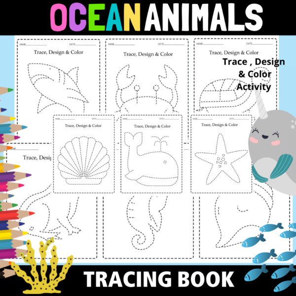 Ocean Animals Trace and Color Activity Book | Made By Teachers