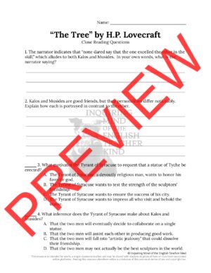 "The Tree" by H.P. Lovecraft Close Reading Analysis Worksheet | Made By ...