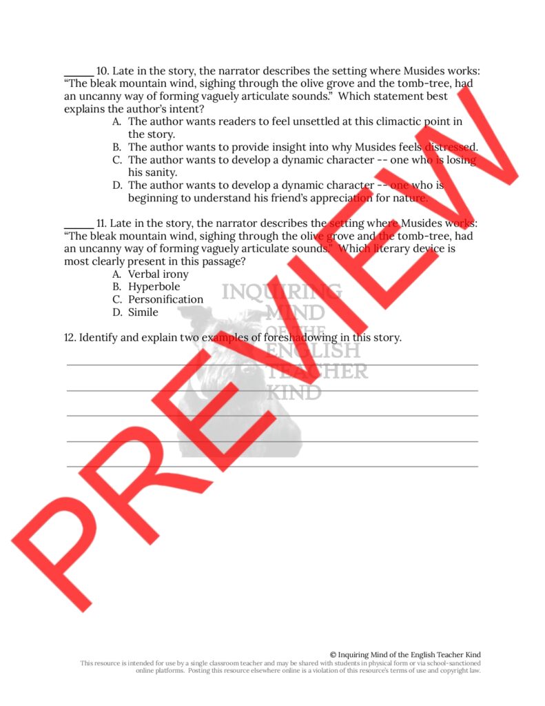 "The Tree" by H.P. Lovecraft Close Reading Analysis Worksheet | Made By ...