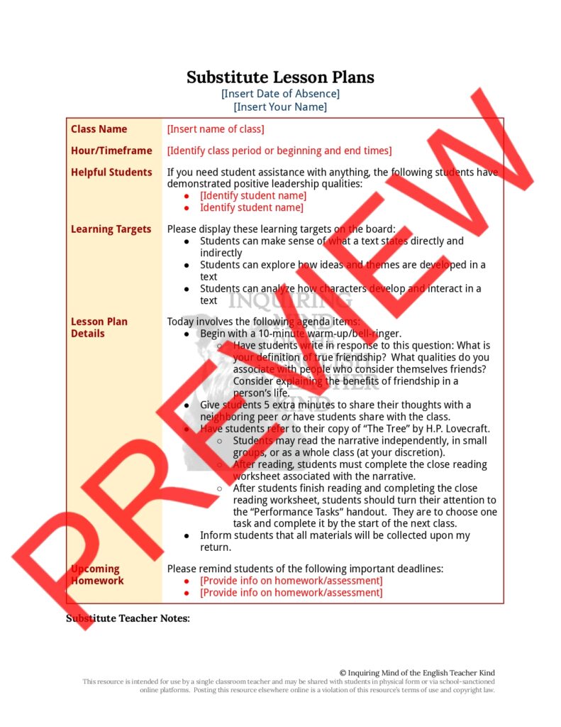 "The Tree" by H.P. Lovecraft Close Reading Analysis Worksheet | Made By ...