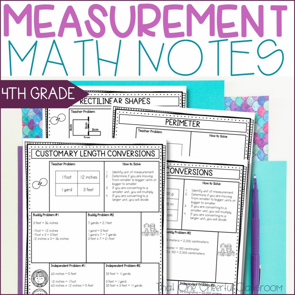 4th Grade Measurement Conversions, Area and Perimeter Math Notes | Made ...