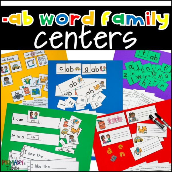 CVC Word Family Activity Centers for ab Word Family - Made By Teachers