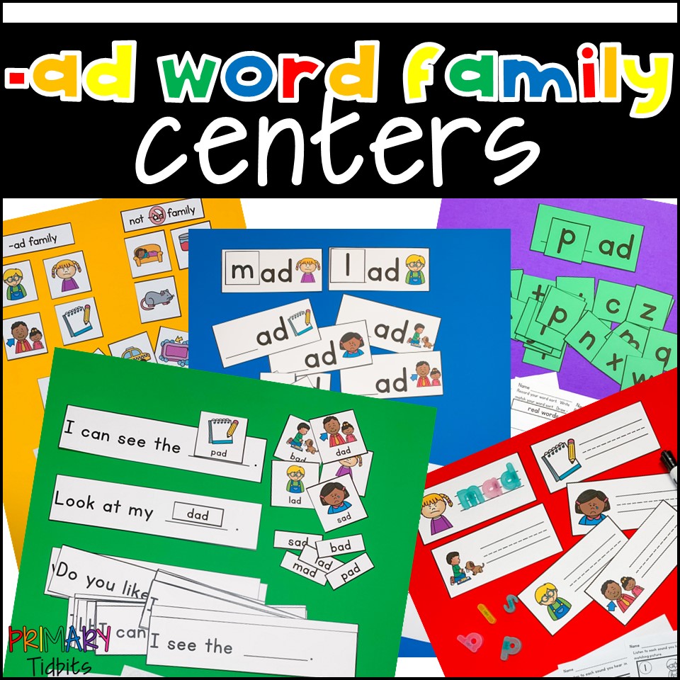 CVC Word Family Activity Centers for ad Word Family - Made By Teachers