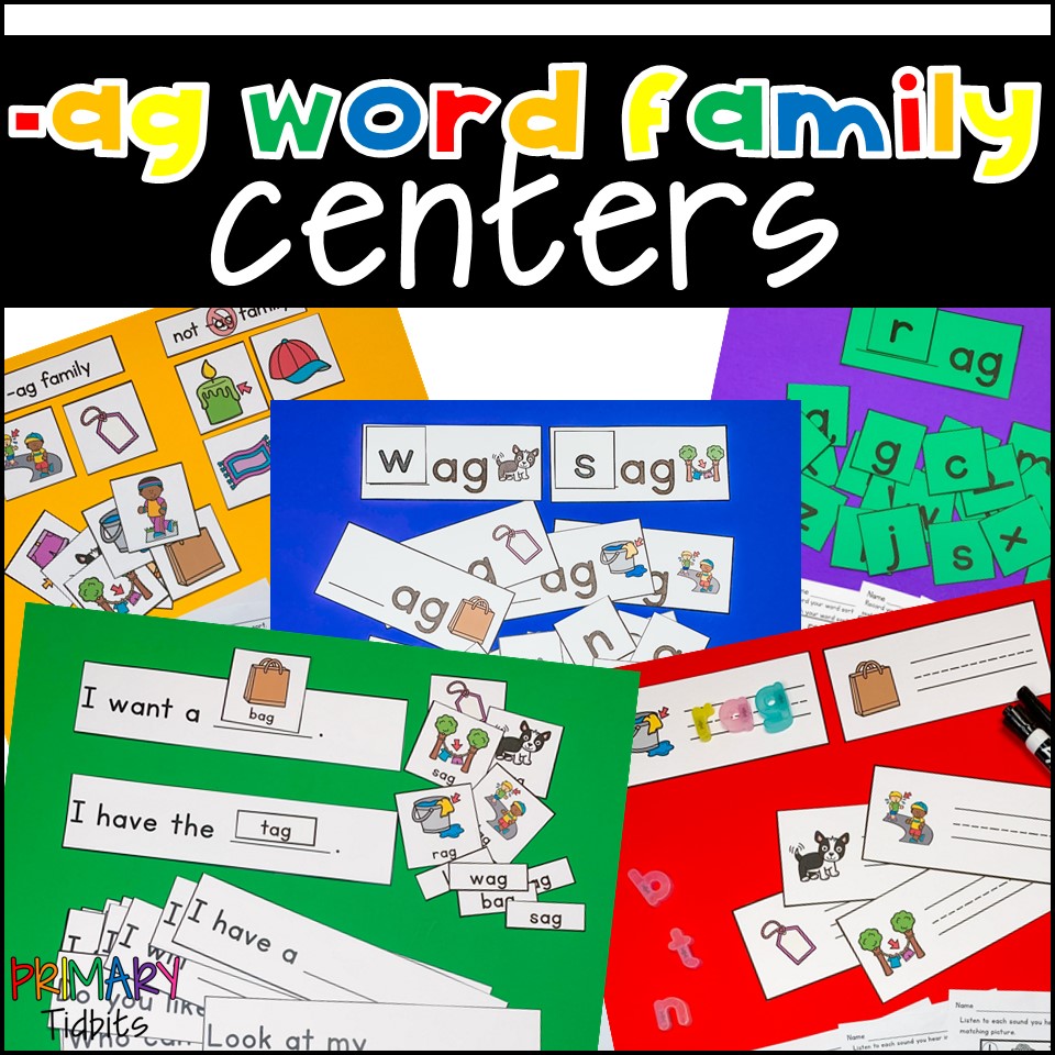 CVC Word Family Activity Centers for ag Word Family - Made By Teachers