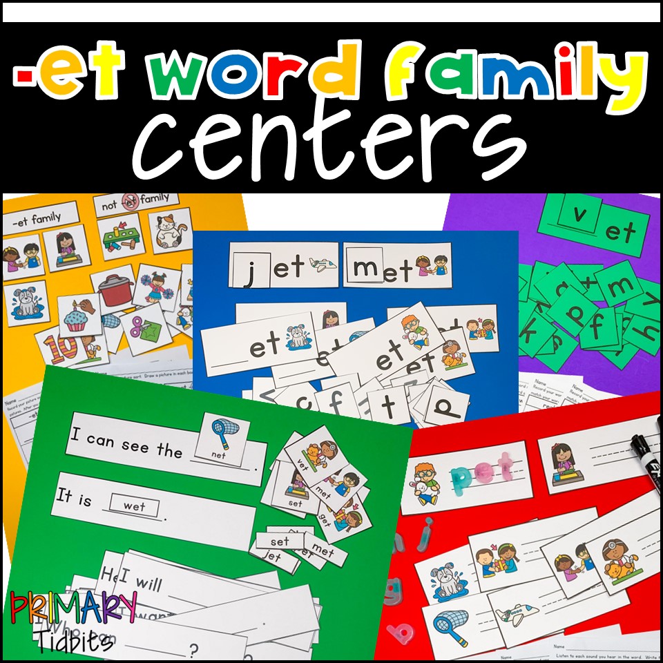 CVC Word Family Activity Centers for et Word Family - Made By Teachers