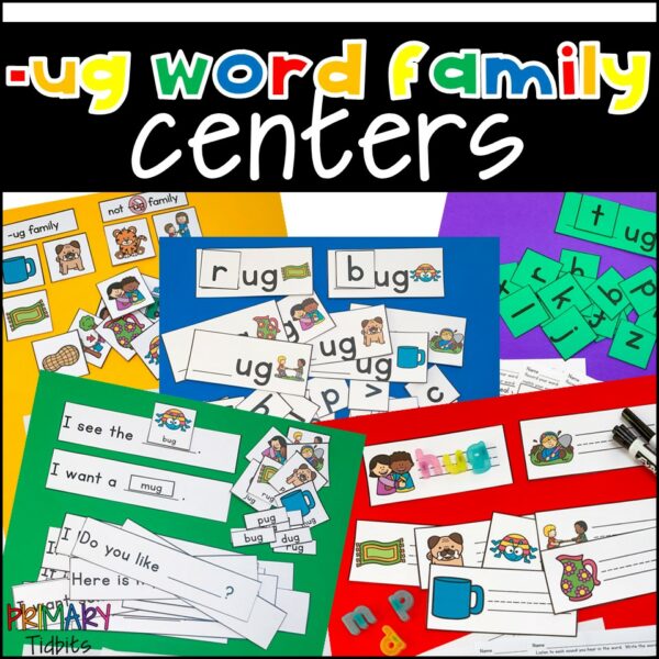 CVC Word Family Activity Centers for ug Word Family - Made By Teachers