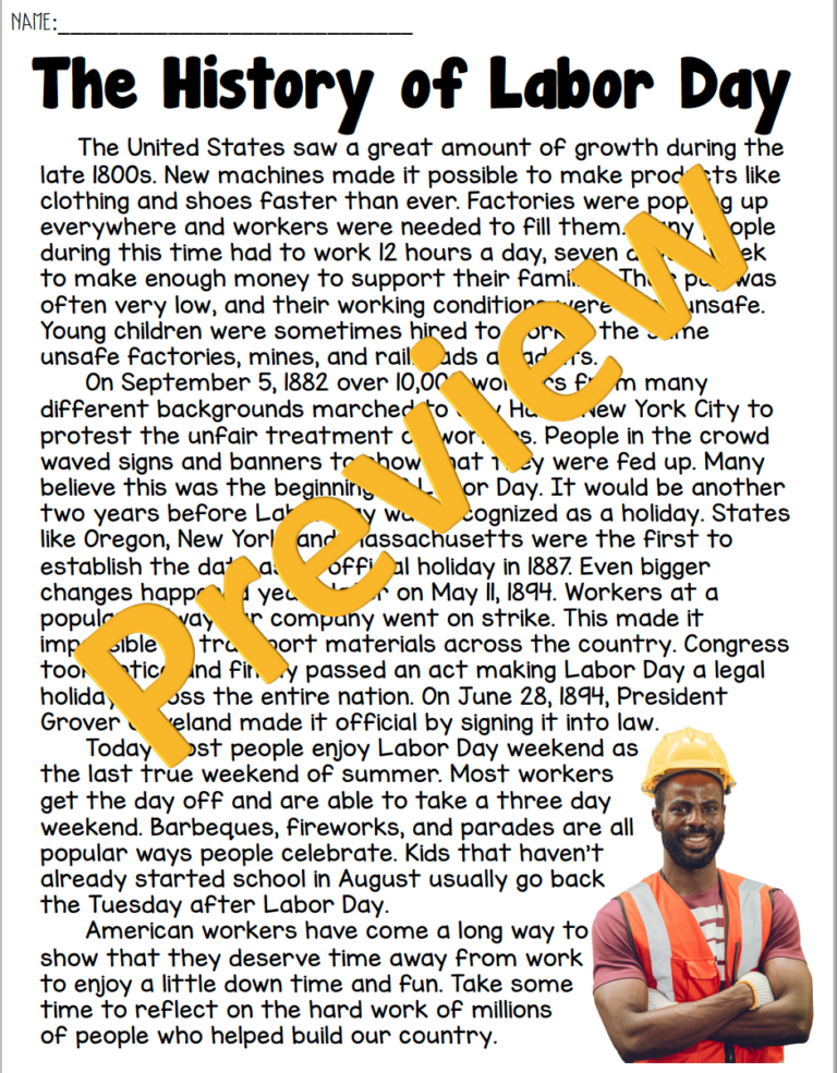 Labor Day Passages and Activities - Made By Teachers