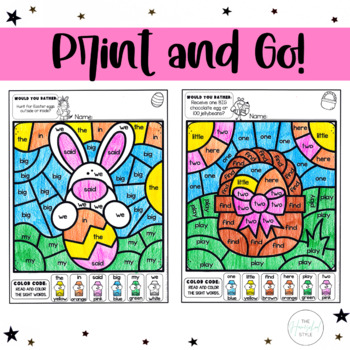 Easter Color by Sight Word Practice Activities Editable Worksheets ...