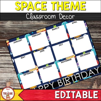 Space Theme Classroom Decor Happy Birthday Calendar | Editable - Made ...