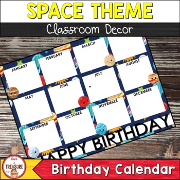 Space Theme Classroom Decor Happy Birthday Calendar | Editable | Made ...