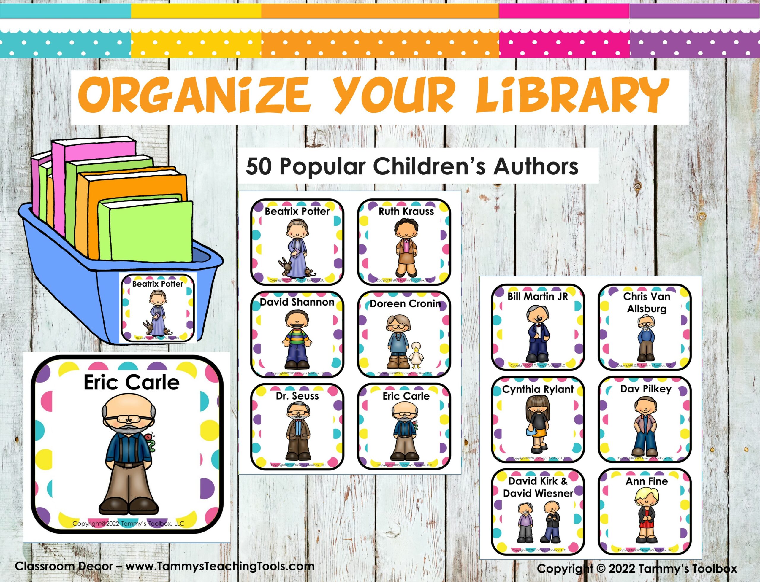 Classroom Library Book Bin Labels In Polka Dots | Made By Teachers