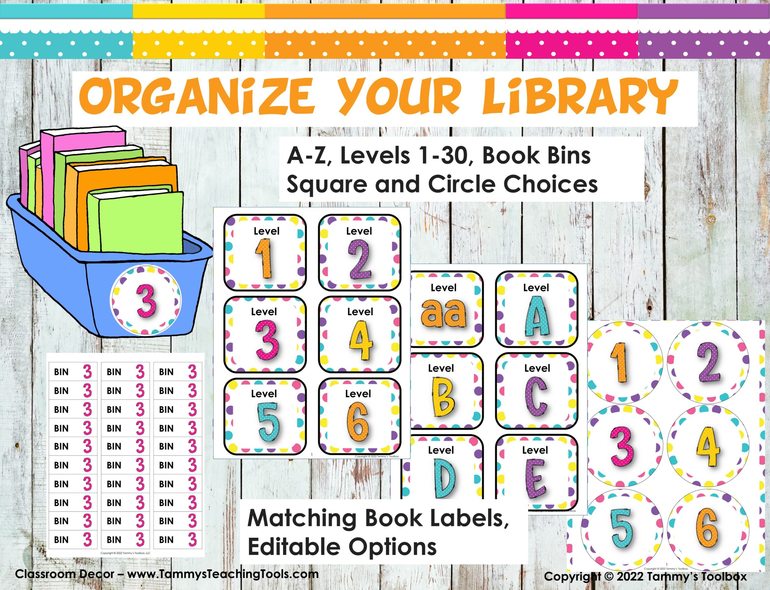 Classroom Library Book Bin Labels In Polka Dots - Made By Teachers