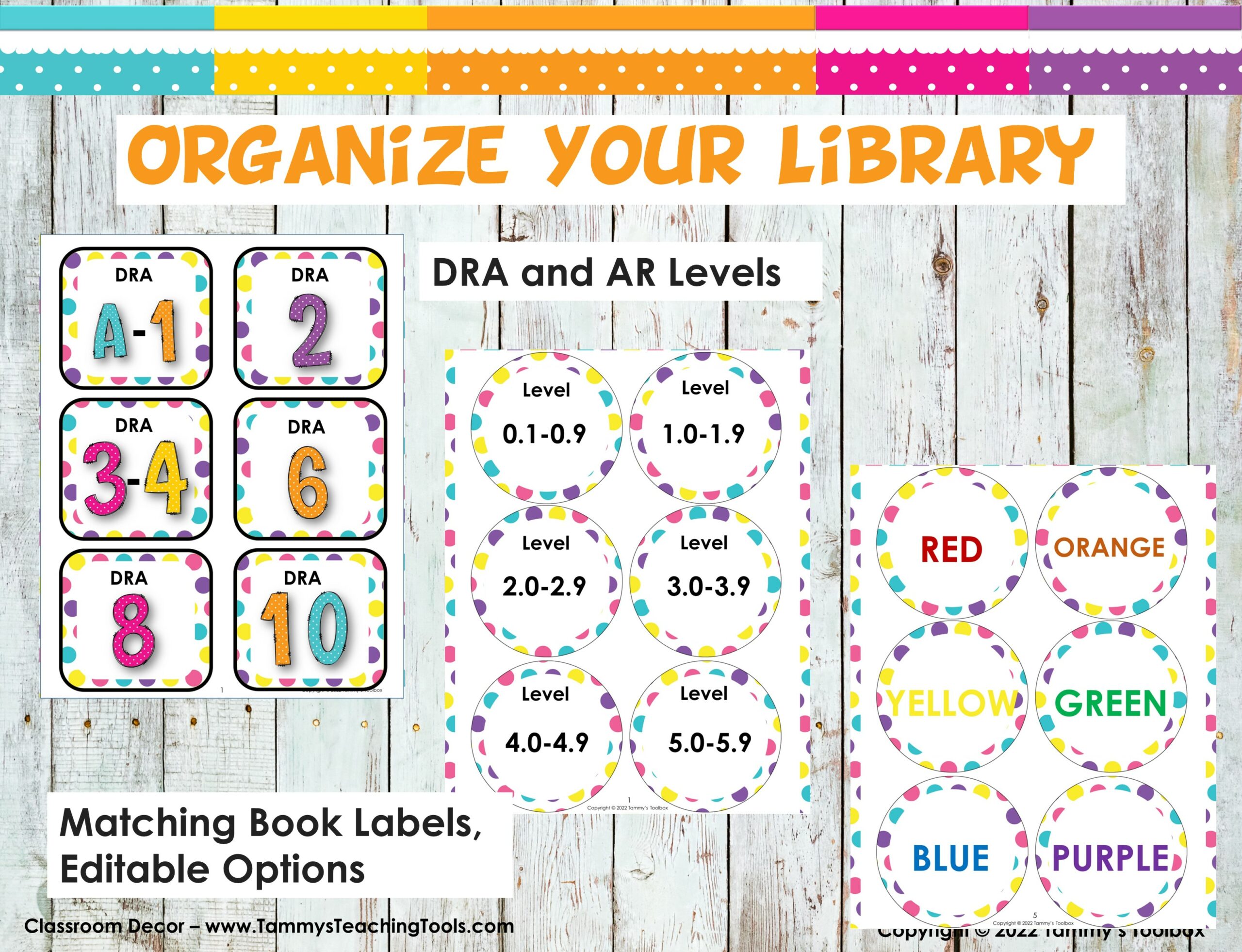 Classroom Library Book Bin Labels In Polka Dots - Made By Teachers