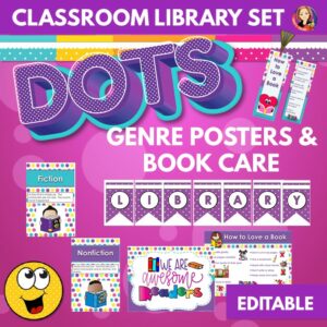 Classroom Library Genre Posters and Book Care In Polka Dots | Made By ...