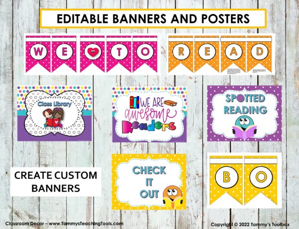 Classroom Library Genre Posters and Book Care In Polka Dots - Made By ...