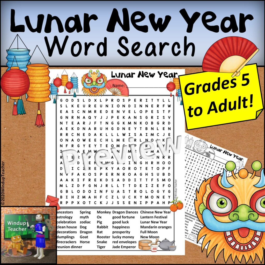 Lunar New Year Word Search - Hard Grades 5&UP | Made By Teachers