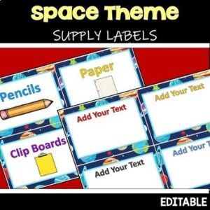 Space Theme Classroom Decor Supply Labels Editable | Made By Teachers