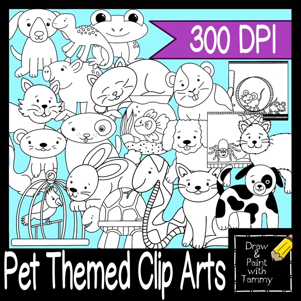 Pet themed clip arts featuring dogs, cats, rabbit, mice, lizard, and ...