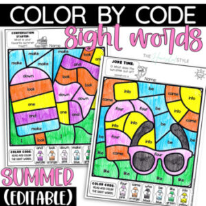 Summer Coloring Pages Color by Code Sight Word Activities Editable ...