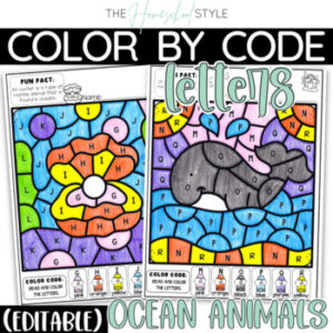 Ocean Animals Color by Letter Summer Coloring Pages Editable Activities ...