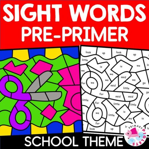 COLOR BY CODE SIGHT WORDS BACK TO SCHOOL PREPRIMER PRIMER 1ST GRADE ...