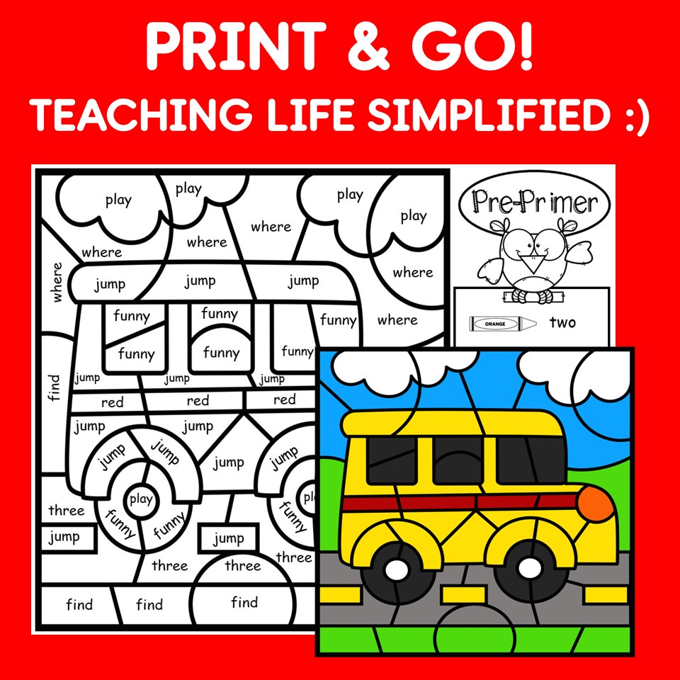 COLOR BY CODE SIGHT WORDS BACK TO SCHOOL PREPRIMER PRIMER 1ST GRADE ...