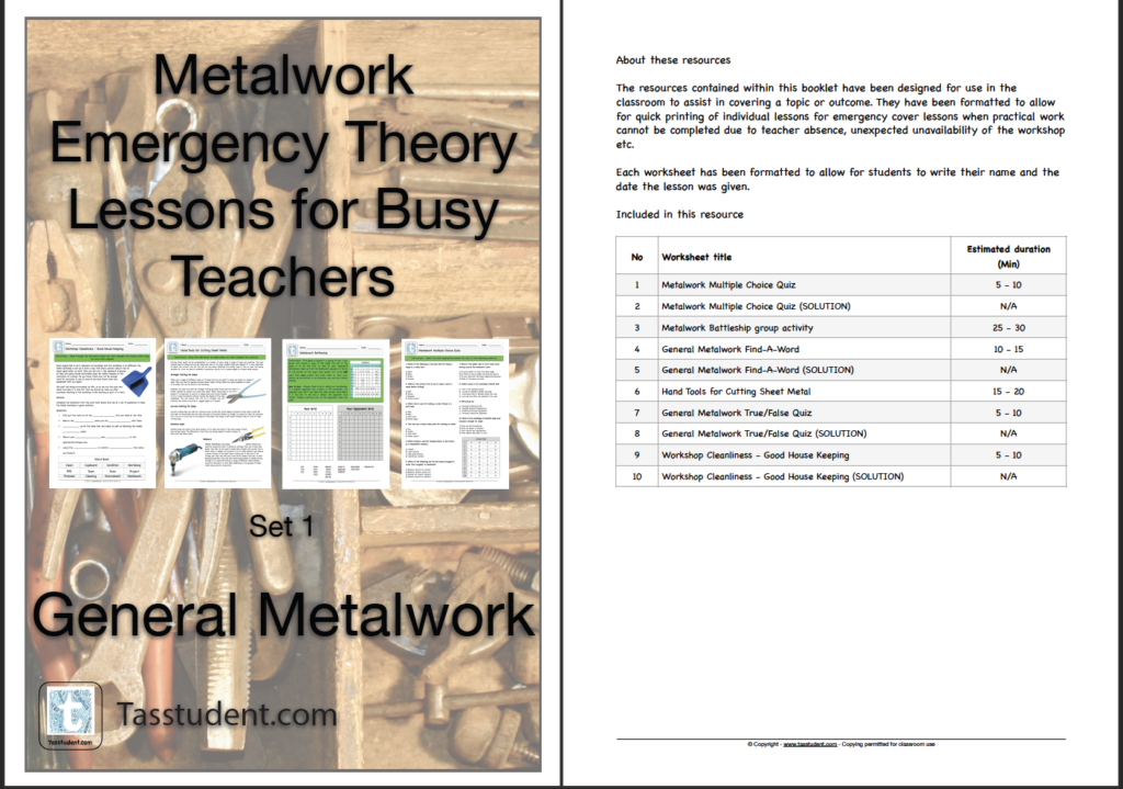 Metalwork Lessons for Busy Teachers Set 1 - "General Metalwork" | Made ...