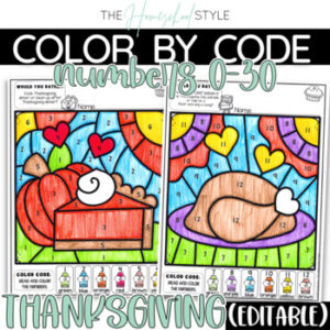 Thanksgiving Color by Number Recognition Worksheets Editable | Made By ...