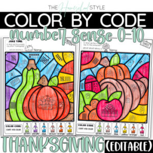Color by Number Sense Activities Thanksgiving Theme - Made By Teachers