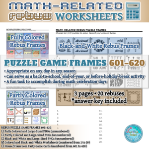 Black-and-White Rebus Puzzle Frames 101-120 PNGs - Made By Teachers