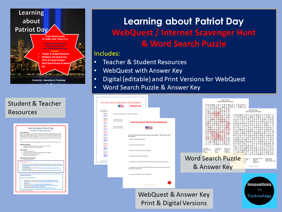 Learning about Patriot Day (9/11) - WebQuest & Word Search Puzzle ...