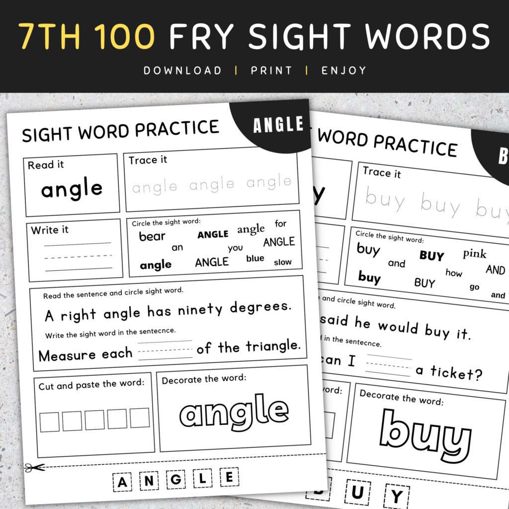7th 100 Fry Sight Words: Fry's Seventh 100 Sight Words Worksheets, [SET ...