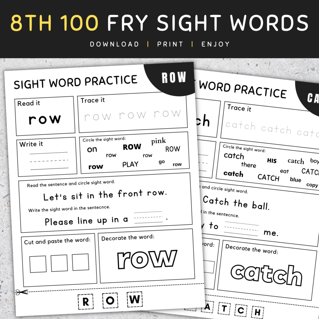 8th 100 Fry Sight Words: Fry's Eighth 100 Sight Words Worksheets, [SET ...