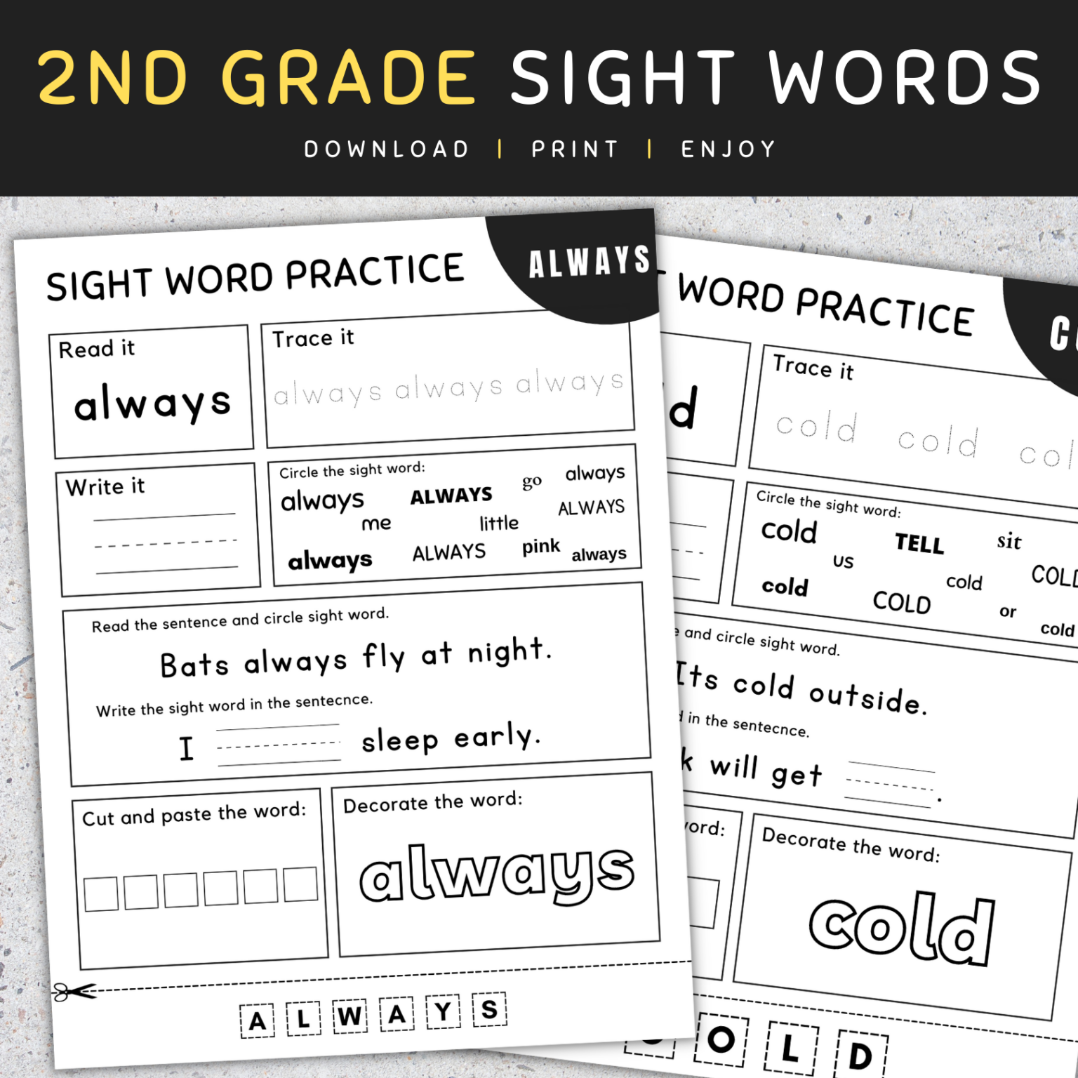 Sight Words Bundle: Pre-primer To 3rd Grade Worksheets, NO PREP, [SET 1 ...