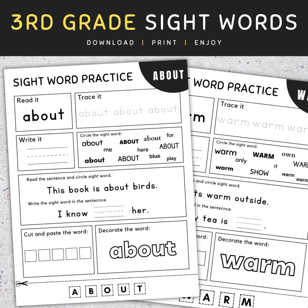 Third Grade Sight Words 3rd Grade Sight Words Worksheets SET 1