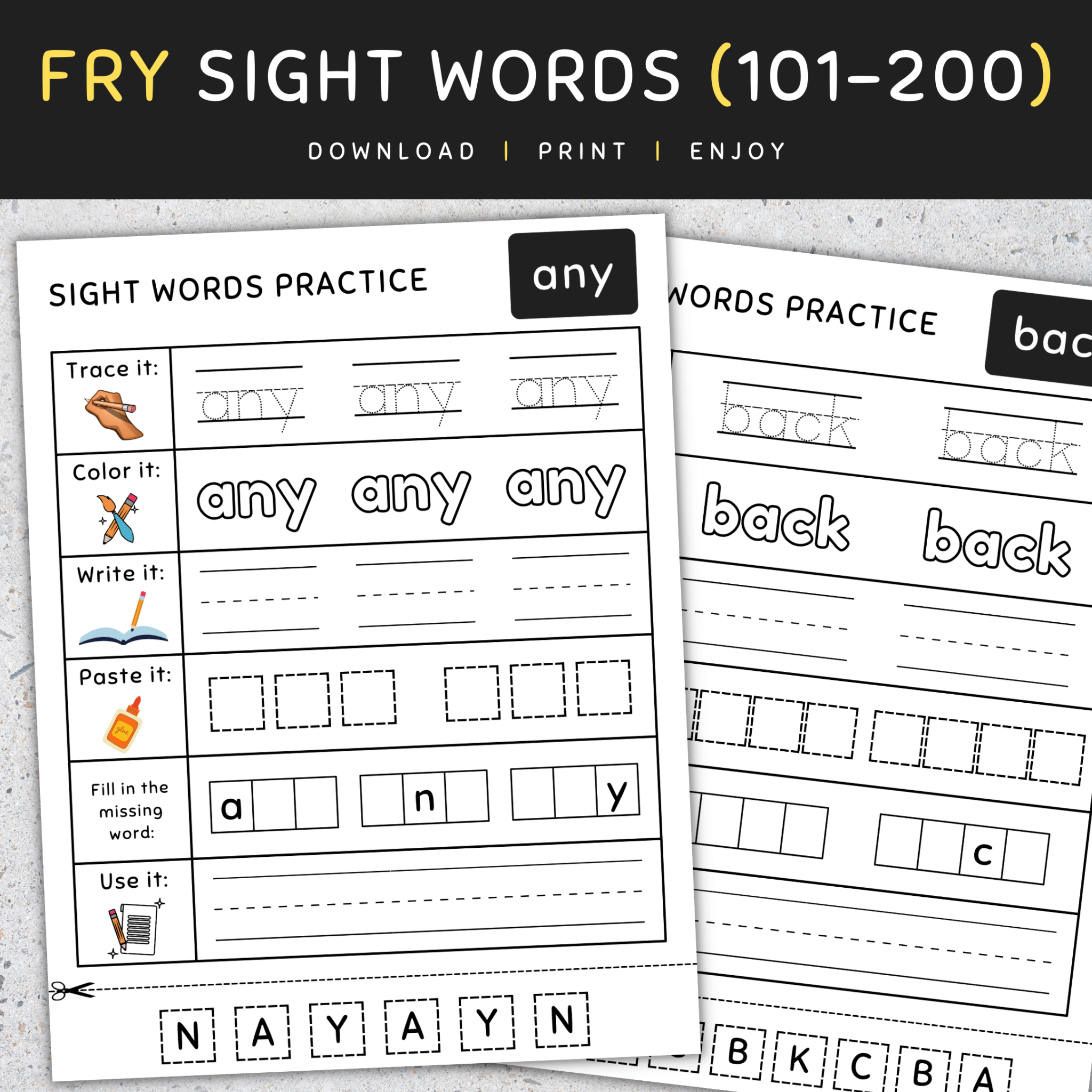 Fry Sight Words, 101-200: Sight Words Worksheets, NO PREP, [SET 2 ...