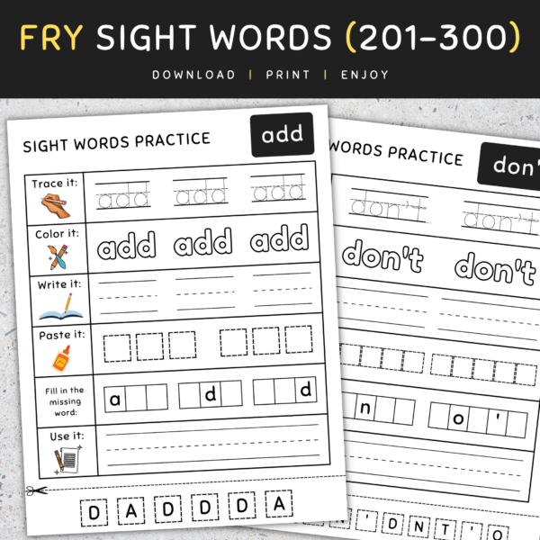 Fry Sight Words, 201-300: Sight Words Worksheets, NO PREP, [SET 2 ...