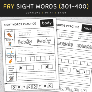 Fry Sight Words, 301-400: Sight Words Worksheets, NO PREP, [SET 2 ...