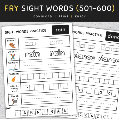 Fry Sight Words, 501-600: Sight Words Worksheets, NO PREP, [SET 2 ...