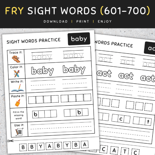 10th 100 Fry Sight Words: Fry's Tenth 100 Sight Words Worksheets, [SET ...