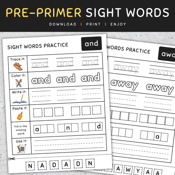 Pre-Primer Sight Words: Pre-K Sight Words Worksheets & Activities, [SET ...