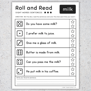 7th 100 Fry Sight Words: Roll & Read Sight Words, Fluency Worksheets ...