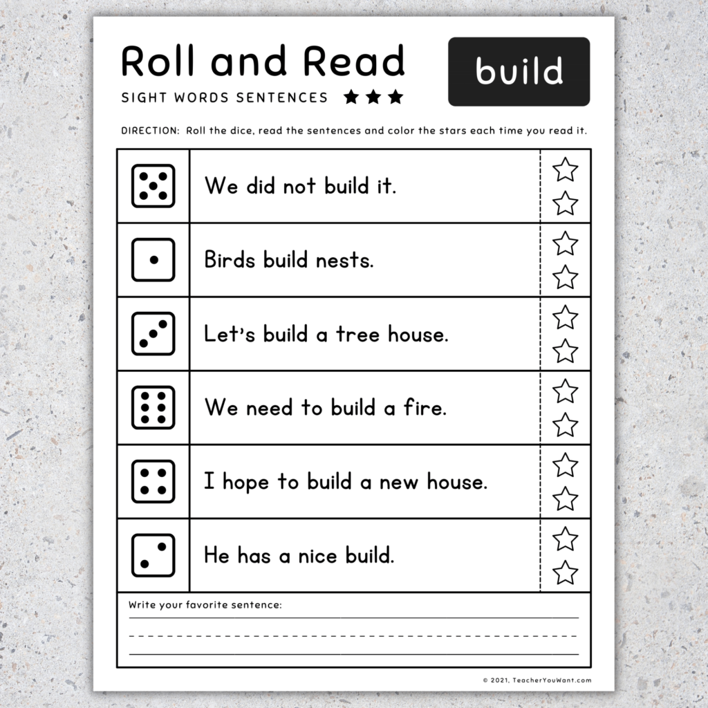 7th 100 Fry Sight Words: Roll & Read Sight Words, Fluency Worksheets ...