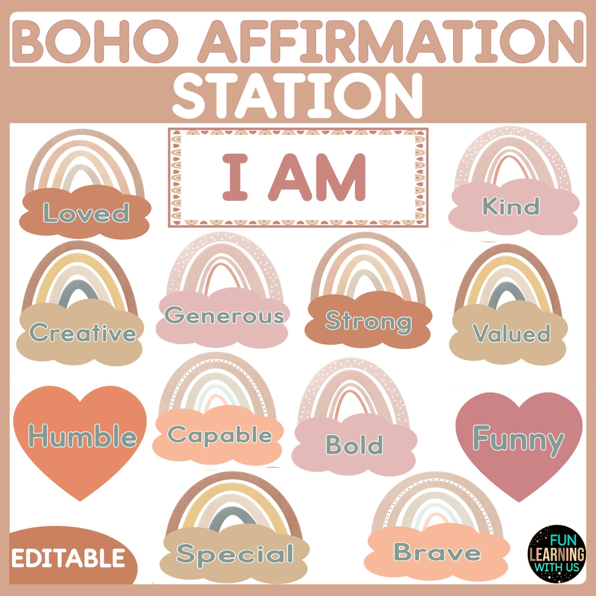 Boho Editable Rainbow Affirmation Station | Made By Teachers