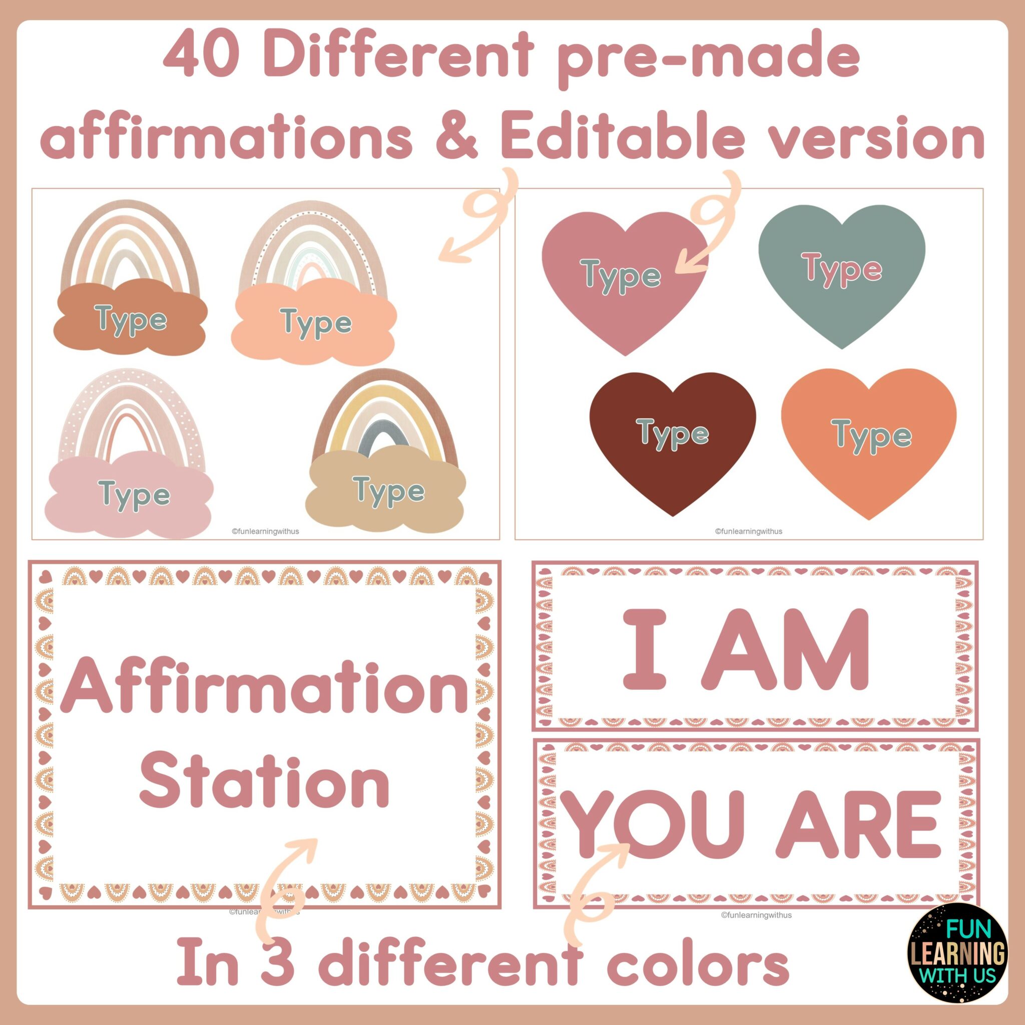 Boho Editable Rainbow Affirmation Station | Made By Teachers