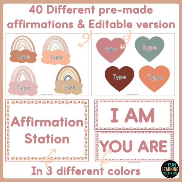 Boho Editable Rainbow Affirmation Station | Made By Teachers
