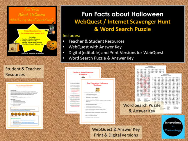 Fun Facts about Halloween WebQuest & Word Search Puzzle - Made By Teachers